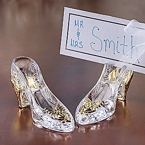 Pack of 36 Gold Accented Cinderella Clear Acrylic Slipper Placecard Holders - Place Card Holders for Quinceanera, Fairy Tale Wedding Favors, or Princess Themed Decorations (3-3/4" long)