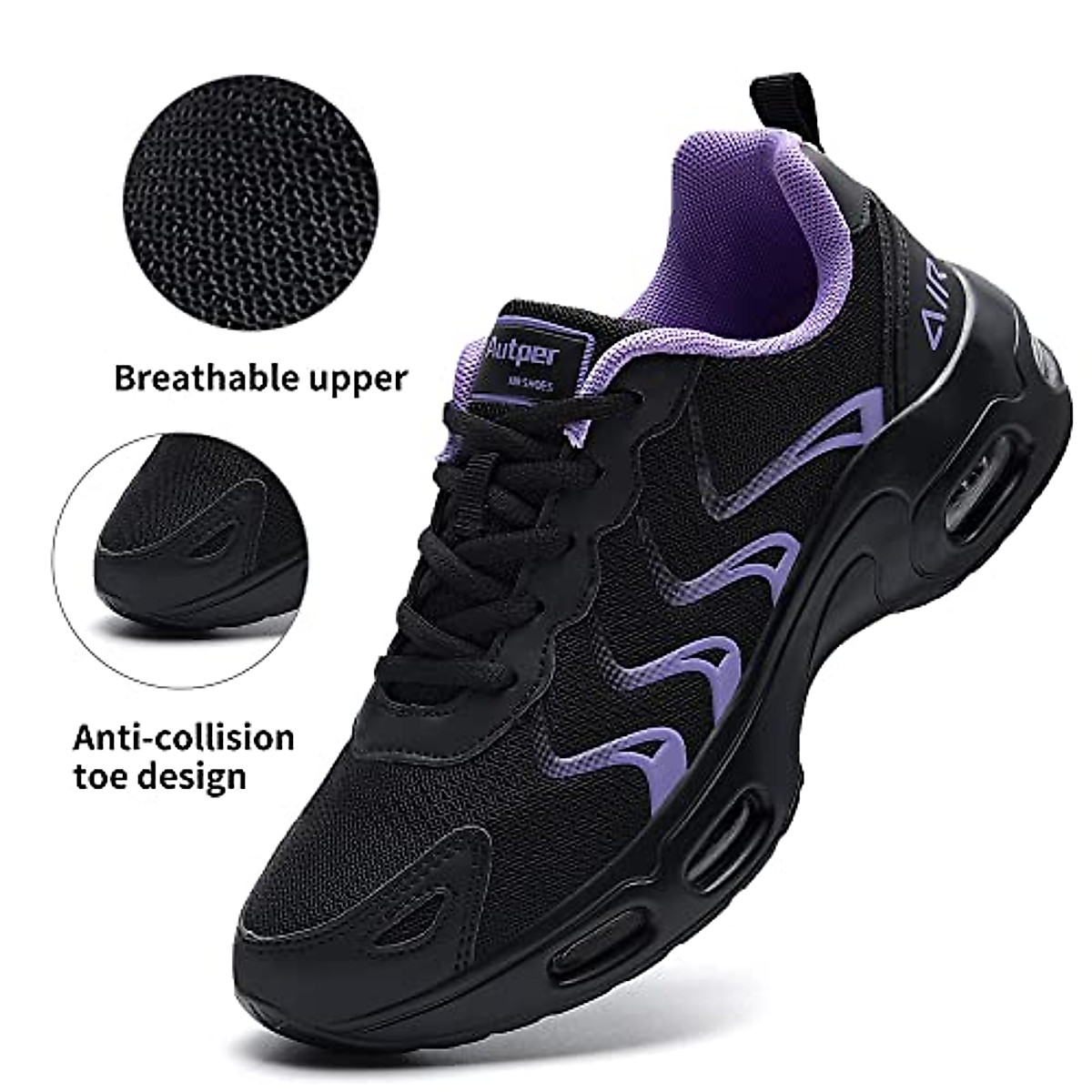 B BEASUR Air Shoes for Women Athletic Sports Workout Gym Tennis Running Sneakers Size 9 - Black/Purple