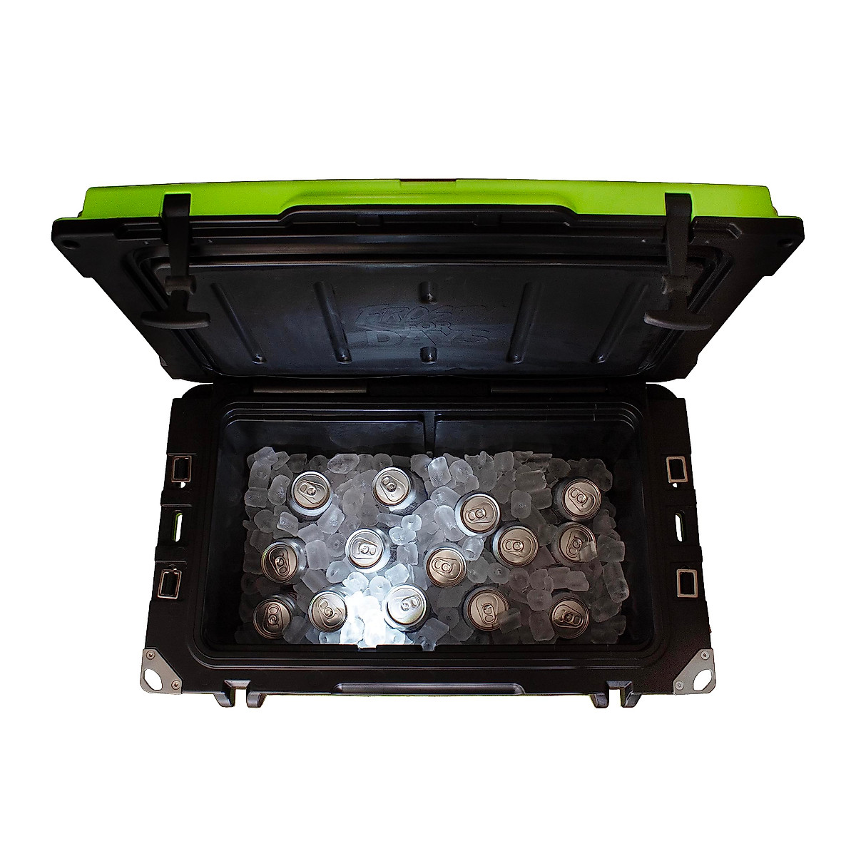 Made in USA Frosted Frog Hyper-Light 54 Quart Hard Cooler Insulated Portable Ice Chest Box for Beach, Beverages, Camping, Fishing, Boat, Barbecue, 30% Lighter Than Rotomolded Coolers (Green and Gray)