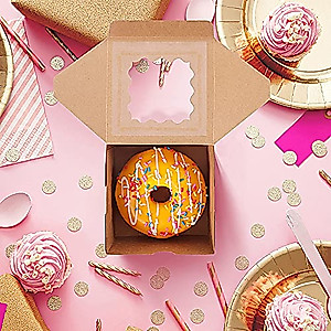 Eupako 50 Pack 4x4x2.5-Inches-Bakery-Boxes-with-Window - Brown-Cookie-Boxes-Mini-Cake-Boxes-Small-Treat-Box-Pastry-Dessert-Boxes
