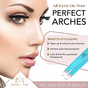 Majestic Bombay Fine Point + Slant Tweezers for Women and Men – Splinter Ticks, Facial, Brow and Ingrown Hair Removal–Sharp, Needle Nose, Surgical Tweezers Precision best tweezers for chin hair