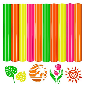 Tintnut Neon PU HTV for T-Shirt 12x10 inch 10 Sheets 5 Assorted Color Iron on Vinyl Heat Transfer Vinyl Bundle Easy to Weed HTV Vinyl for DIY T-Shirts