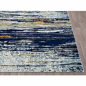 Abani Rugs Blue & Yellow Painted Pattern Area Rug w/Bold Design Rugs Modern 6' x 9' Accent Rug, Laguna Collection