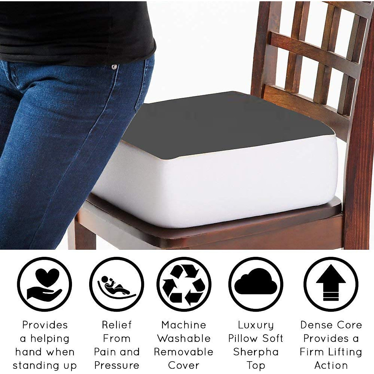 Comfort Finds Rise with Ease Seat Cushion - Thick Firm Chair Cushion Booster - Extra Thick Foam Pad for Home, Patio, Office and Car Seats - Extra Supportive Lift - 15.5 X 18 X 5 - Gray