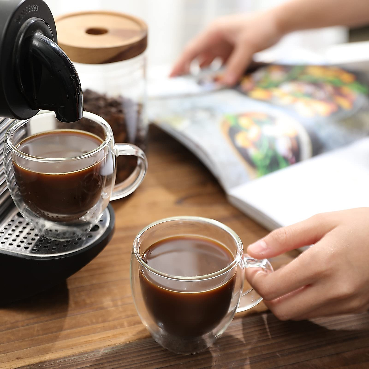 ZONEYILA Double Wall Glass Coffee Mugs Set of 4-6 OZ Insulated Coffee Cups - Clear Glass Drinkware with Handle for Double Espresso, Cappuccino, Latte, Hot/Cold Beverages