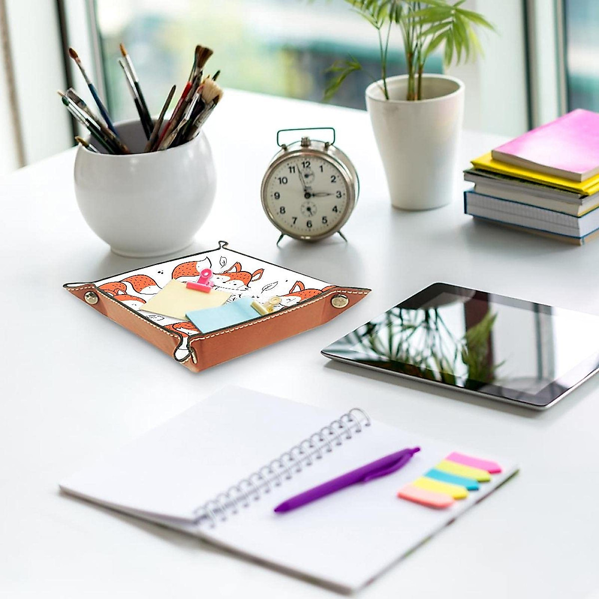 Lagerery Dice Tray Fox Dice Rolling Tray Holder Storage Box for RPG DND Table Games Double Sided Folding Thick PU Leather 16x16cm