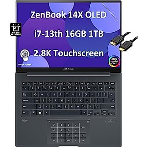 Asus ZenBook Pro 14 14X OLED Q420 Business Laptop (14.5/in QHD+ Touchscreen, Intel 13th Gen 14-Core i7-13700H, 16GB RAM, 1TB SSD), Backlit, FHD Webcam, NumberPad, IST HDMI, Win 11 Home, Inkwell Gray
