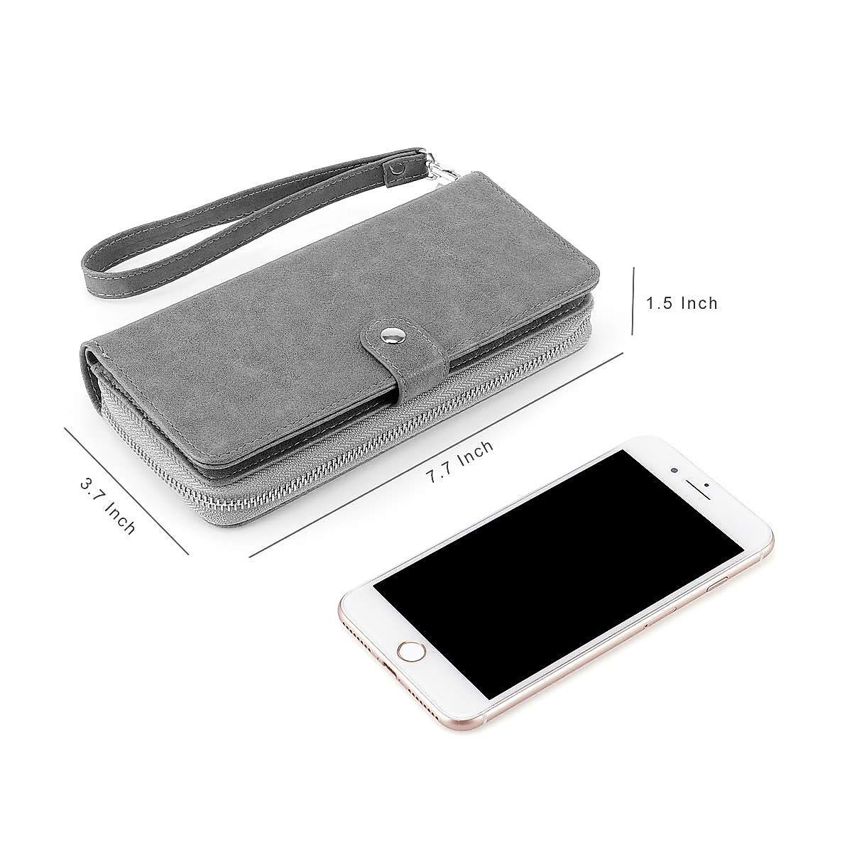 HAWEE Wristlet Wallet Long for Women Multi Card Holder Hand Phone Purse with Strap, Grey