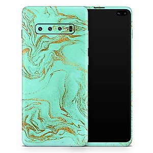 DesignSkinz Mint Marble & Digital Gold Foil V12 Protective Vinyl Decal Wrap Skin Cover Compatible with The Samsung Galaxy S20 (Screen Trim & Back Glass Skin)