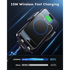JOYROOM Wireless Car Charger Mount, Auto-Clamping 15W Max Qi Fast Charging Wireless Phone Charger for Car, Super Stable & Hands-Free Air Vent Car Phone Mount Charger for iPhone 15 14 13 12 11