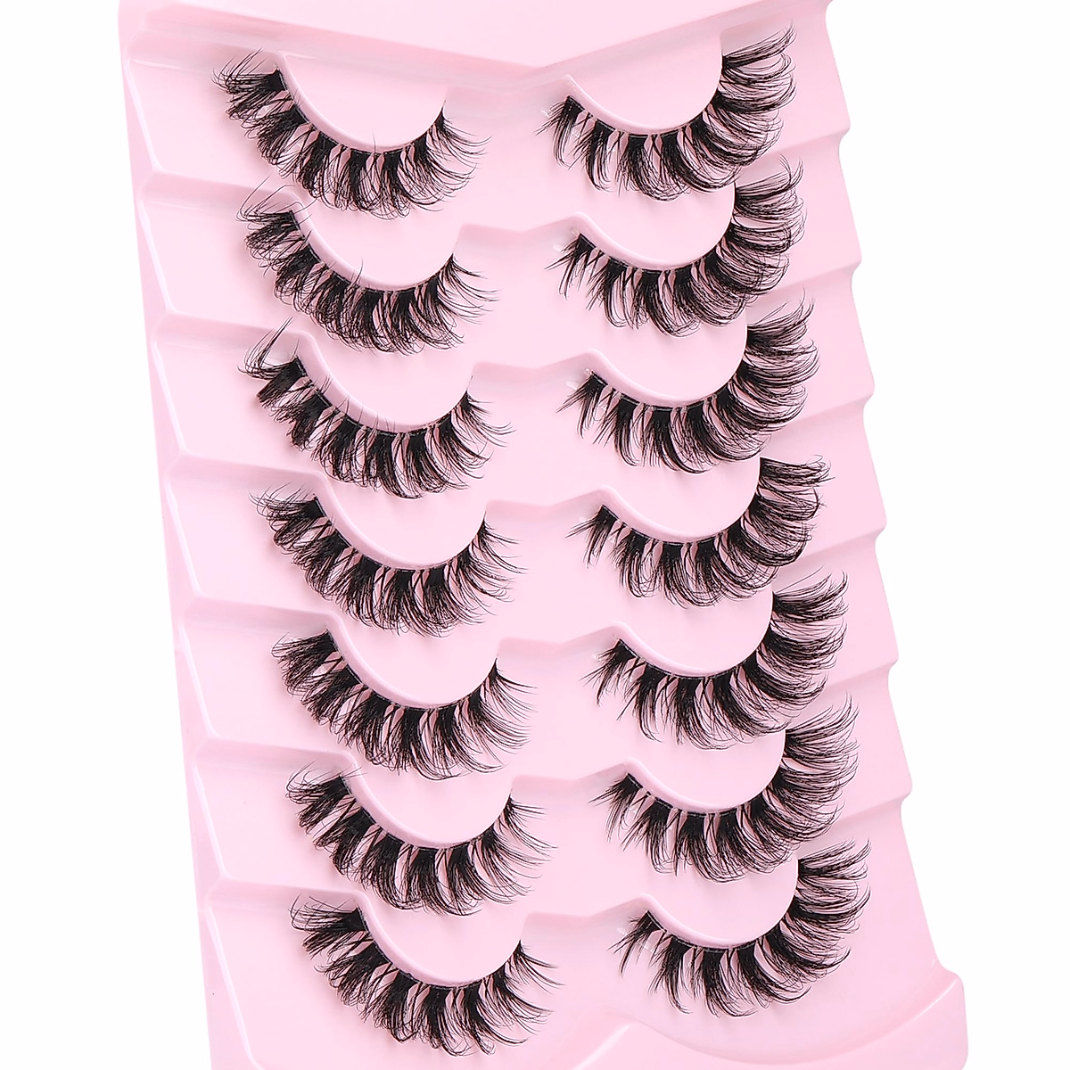 False Lashes Natural Look Fake Eyelashes Wispy Cat Eye Lashes Clear Band False Eyelashes 16MM Faux Mink Lashes Pack 7 Pairs by Ruairie
