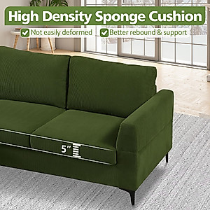 POUUIN 96" Corduroy Sectional Sofa Couch,L Shape Couches for Living Room,3 Seat Reversible Chaise Sofa Convertible Lounge Corner Sofa Living Room Furniture Set (Green)