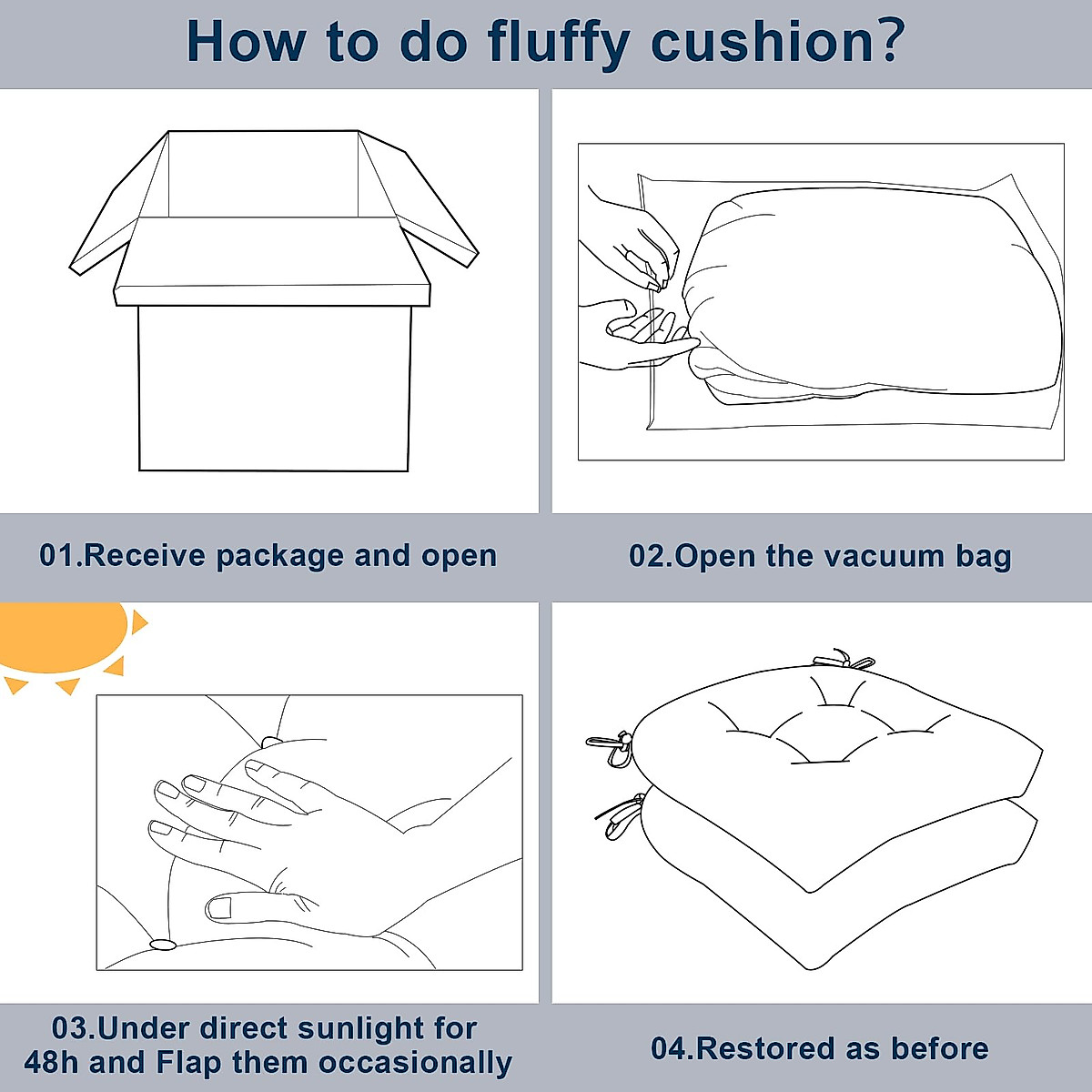 Melody Elephant Patio Wicker Chair Cushions, All Weather Outdoor Tufted Chair Pads Pack of 2, 19 x 19 x 4 Inch U-Shaped Seat Cushions of Garden Furniture Decoration, Hanalei Lagoon