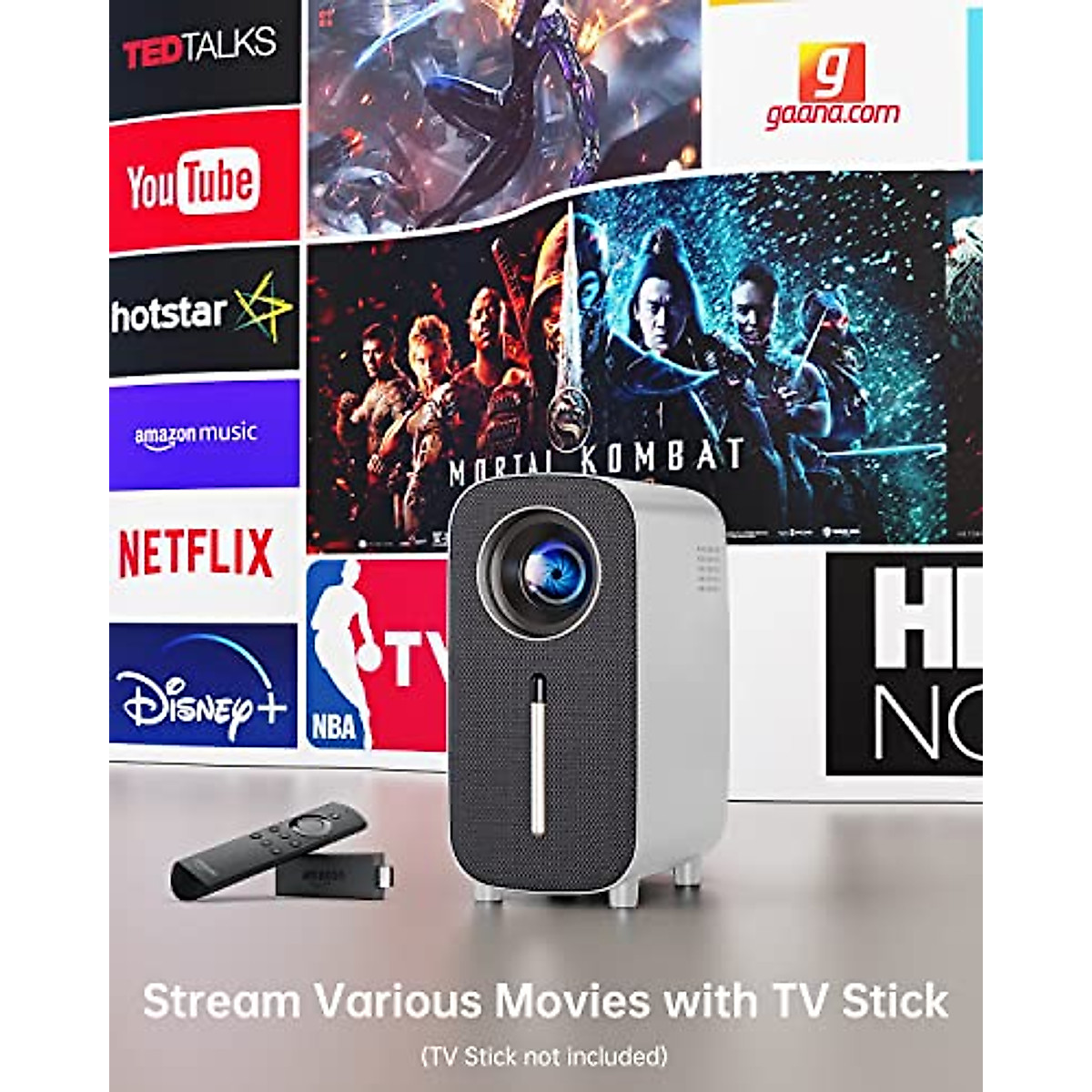 Mini Bluetooth Portable Movie Projector - HISION 1080P Projector 4K Home Projector Outdoor TV Projector 8500L Video LED Projector Compatible with TV Stick Laptop Phone Tablet HDMI USB DVD White