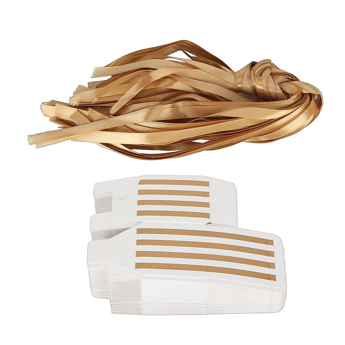 Restokki 50Pcs Mini Gift Boxes 2.2in Squared Gold Stripes Easy Assembly Gift Wrapping Box with Ribbons for Party Wedding Birthday Christmas Party