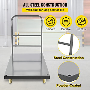 VEVOR Heavy-Duty Platform Truck, 2000 LBS Steel Flatbed Cart, 47" L x 24" W x 32" H Flat Dolly, Hand Trucks with 5" Nylon Casters, Movable Utility Push Carts for Luggage Moving, Shopping