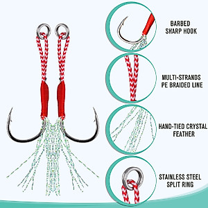 Assist Hooks Saltwater for Jigging,35pcs Micro Jigging Assist Hooks Slow Pitch Jigs Single Assist Fishing Hooks Dancing Stinger Jigging Hooks for Vertical Jigging Lures