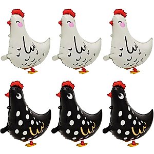 Generic 6Pcs Walking Pet Chicken Foil Balloons for kids gift,Standing Animal Mylar Balloon,Supplies Animal Theme Birthday Party Decorations Baby Shower (3Pcs white chicken 3Pcs black chicken)