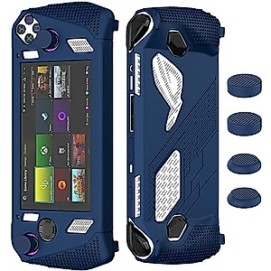 SUIHUOJI for Rog Ally Stand Protective Case, Silicone Accessories Protector, Soft Cover Skin Shell with 2 Pairs Thumb Grips Caps, Full Protection Kickstand for ASUS Rog Ally Handheld (Blue)