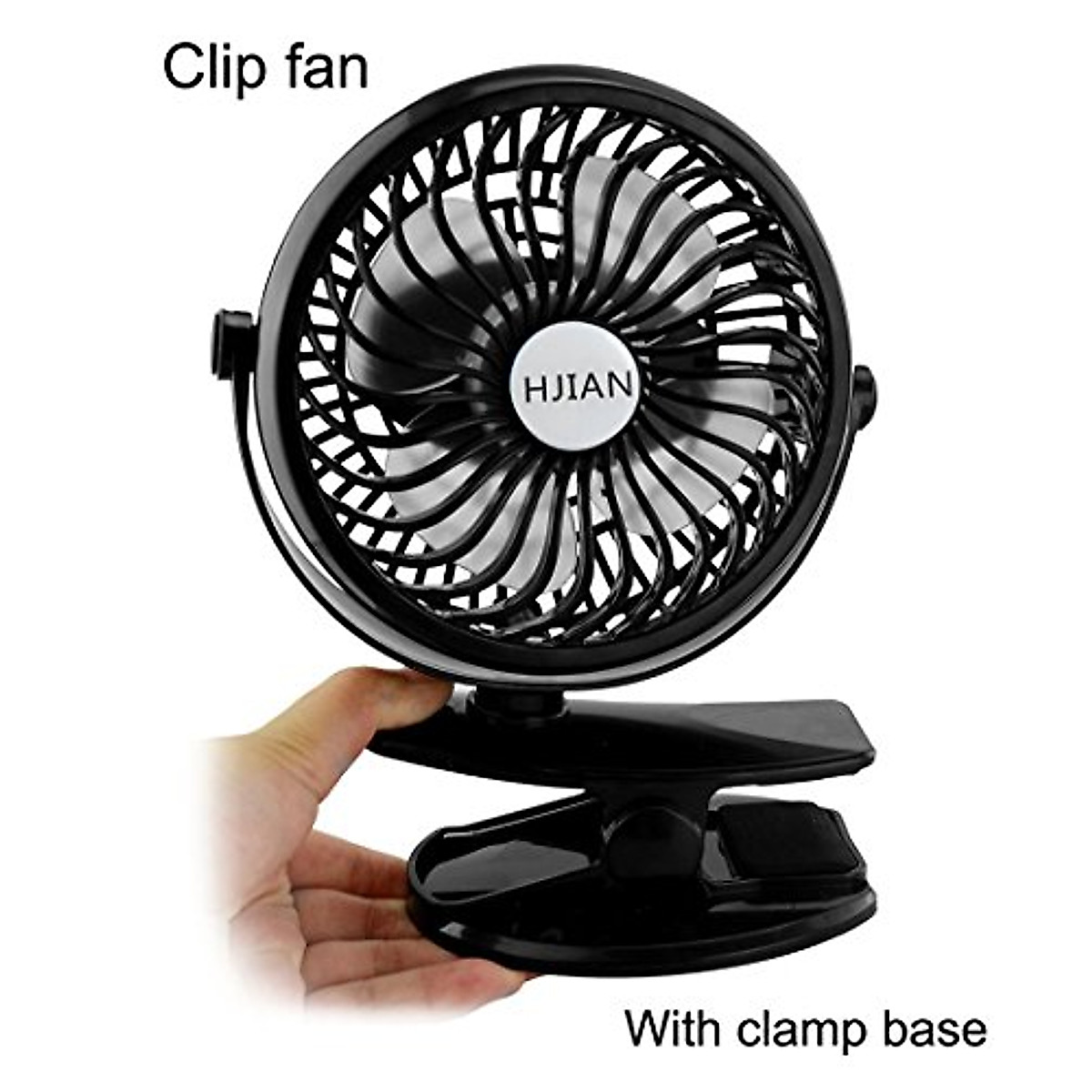HJIAN 5-inch Clip Fan Portable Stroller Fan Battery Fan Clip on Fans Personal Cooling Fan Tables Fan Desktop Fans Clamp Fans Baby Stroller Clip Fan (Black)
