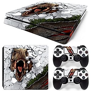 ZOOMHITSKINS Compatible with PS4 Slim Skin, Animals Fossil T-Rex Dinosaur Prehistoric, Durable & Fit, 3M Vinyl, Made in The USA