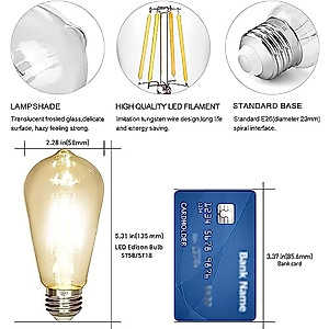 LED Edison Bulb,Antique 40W Vintage Bulb,E26 Non Dimmable Led Bulb 450 Lumens 2700K, Warm White, Pack of 3