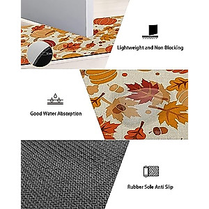 Farm Rustic Pumpkins Bath Mat for Tub,Non Slip Bathroom Floor Runner Rug Quick Dry & Absorbent Diatomaceous Earth Shower Sink Bedroom Kitchen Washable Doormat,Thanksgiving Autumn Maple Leaves 16"x47"