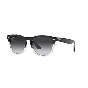 Ray-Ban RB4471 Iris Round Sunglasses, Black on Transparent/Grey Gradient Blue, 54 mm