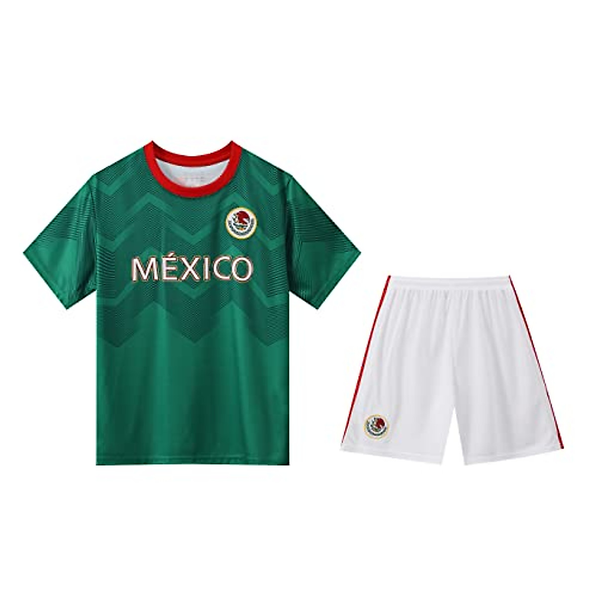 Mexico Green Futbol Sports Soccer Football Boys Kids Youth Jersey Shirt Kit Shorts Set (Size-26 (8-9 Years))