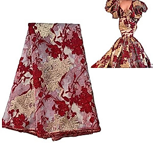 3 Yards African Lace Fabric French Beaded Sequins Lace,Net Tulle Fabric,Embroidered Fabric for Dress Guipure lace L03 (red)