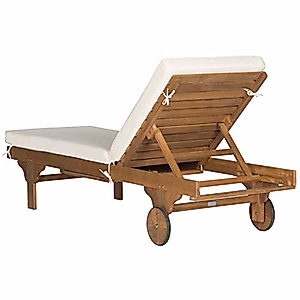 SAFAVIEH Outdoor Collection Newport Natural/ Beige Cushion Built-in Side Table Adjustable Chaise Lounge Chair