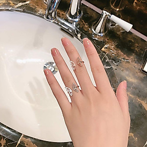 NewZenro Luxury CZ Butterfly Open Ring for Women Elegant 925 Sterling Silver Cubic Zirconia Engagement Statement Adjustable Knuckles Finger Rings for Her Wedding Birthday (Silver)