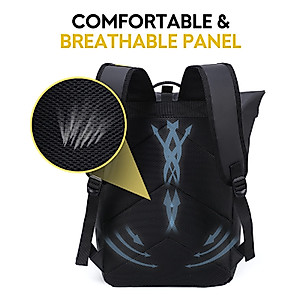 MIER Rolltop Travel Backpack for Men Women Water Resistant Carry on Casual Commuter Back Pack with Multiple Pockets for Work Business College Trip, 23L, Black