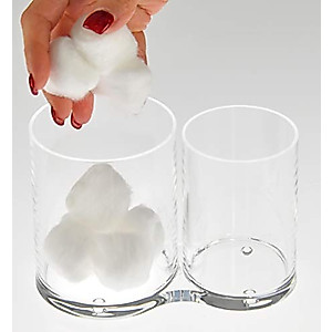 Home-X Clear Acrylic Cotton Ball and Swab Holder Set, 2 Attached Jars with Seashell Lids for Bathroom Storage, 6" L x 3 ¼ " W x 4 ¾ " H, Clear
