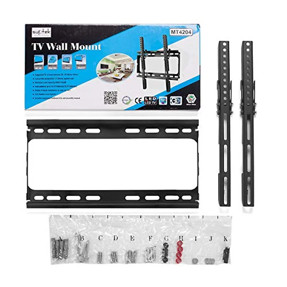 Suptek Tilt TV Wall Mount Bracket for Most 26-55 inch LED, LCD and Plasma TV, Mount with Max 400x400mm VESA and 100lbs Loading Capacity, Fits Studs 16" Apart, Low Profile with Bubble Level (MT4204),