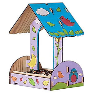 Creativity for Kids Build and Paint Bird Feeder Wood Craft Kit - DIY Bird House Kit for Children, Outdoor Activities for Kids Age 6+,Yellow,orange,blue,white,green,violet