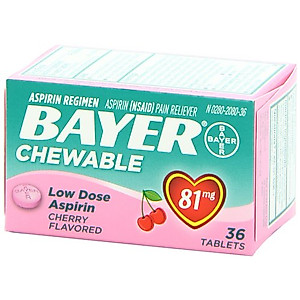 Aspirin Regimen Bayer, 81mg Chewable Tablets, Pain Reliever, Cherry, 36 Count