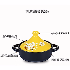 Traditional Moroccan Tagine Pot for Cooking, Ceramic Casserole Dish Tajine Pot Tapered Lid with Tray Compatible with Gas Stove Braised Chicken Soup with All Stovetops