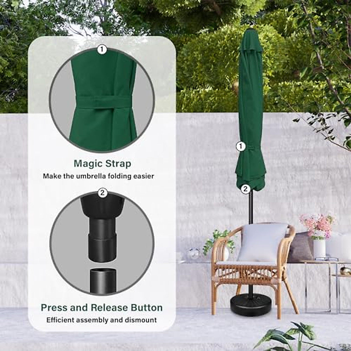 YSSOA 7.5' Patio Outdoor Table Market Yard Umbrella with 6 Sturdy Ribs, 7.5ft, Green