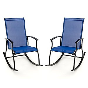 Giantex Outdoor Rocking Chair Set of 2 - Patio Rocking Chairs w/Breathable Backrest, Sturdy Metal Frame & Safe Ergonomic Design, Cozy Fabric Rocker for Backyard, Poolside, 330 lbs, Navy