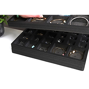 Polar Whale Stackable Jewelry Tray Display Organizer Grid for Home Bedroom Dresser Bathroom Vanity Drawer Durable Elegant Black Foam 14 x 10 Inches Bracelet Ear Ring Necklace and More 3 Piece Set
