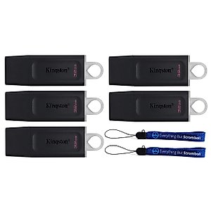Kingston 32GB Flash Drive DataTraveler Exodia (Bulk 5 Pack) USB 3.2 Type-A Drive 100MB/s High Speed PenDrive for Computer or Laptop (DTX/32GB) Bundle with (2) Everything But Stromboli Lanyards