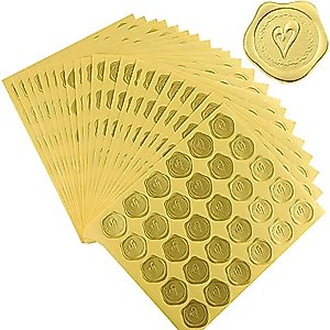 660Pcs Gold Embossed Wax Stickers Valentines Day Heart Envelope Seals Self-Adhesive Stickers for Wedding Celebrations Greeting Cards Commemorative Parties Engagement Invitations