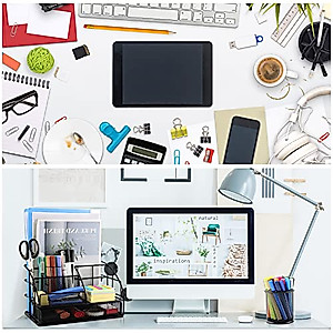 vedett Desk Organizer and Accessories Set for All Desk, Office Supplies Organizer with 6 Compartments + Pen Holder / 72 Accessories, for Aldult and Chlidren（Large）