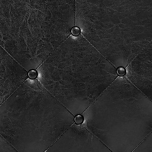 ATY Full Size Daybed with Twin Trundle, Upholstered Sofa Bed Design w/Button Tufted & Copper Nail, Perfect for Bedroom, Guestroom, Living Room, No Spring Box Needed, Black