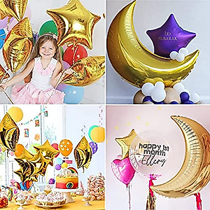 42pcs Gold Star Balloons Gold Moon Foil Balloons Star Balloons Metallic for Eid Mubarak Decorations Graduation, Outerspace, Baby Shower, Birthday, Wedding Anniversary Party Decorations Supplies