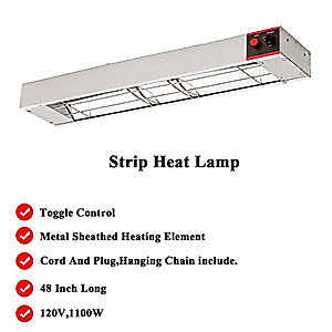 48 Inch Food Heat Lamp Overhead Food Warmer Commerical Strip Warmers 1100 Watts with Chain and Us Plug,110v (48")