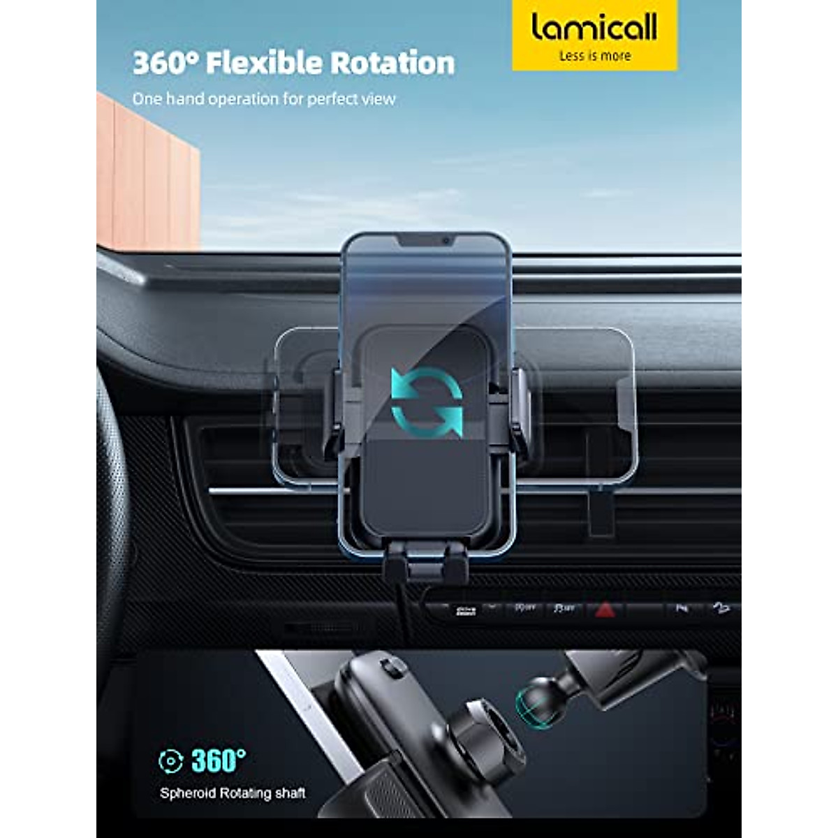 Lamicall 2023 Wider Clamp & Metal Hook Phone Mount for Car Vent [Thick Cases Friendly] Car Phone Holder Hands Free Cradle Air Vent for iPhone Smartphone