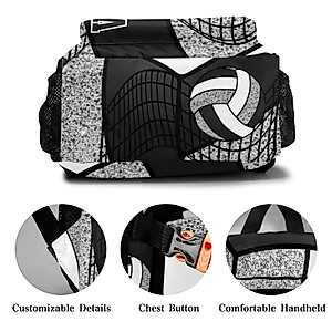 Zaaprint Volleyball Black Grey Print Backpack Shoulder Shopping Bag Travel Casual Bags with Name Text