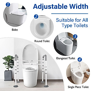 Jhkopqe Toilet Safety Rails(350 LB),Stand Alone Toilet Safety Frame,Adjustable and Foldable Toilet Safety Rails,Toilet Handles for Elderly and Disabled & Handicap,Fit Any Toilet